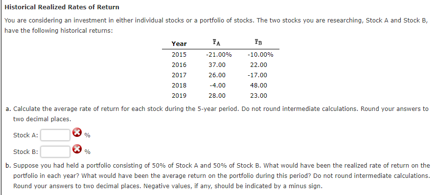 Solved Historical Realized Rates of Return You are | Chegg.com