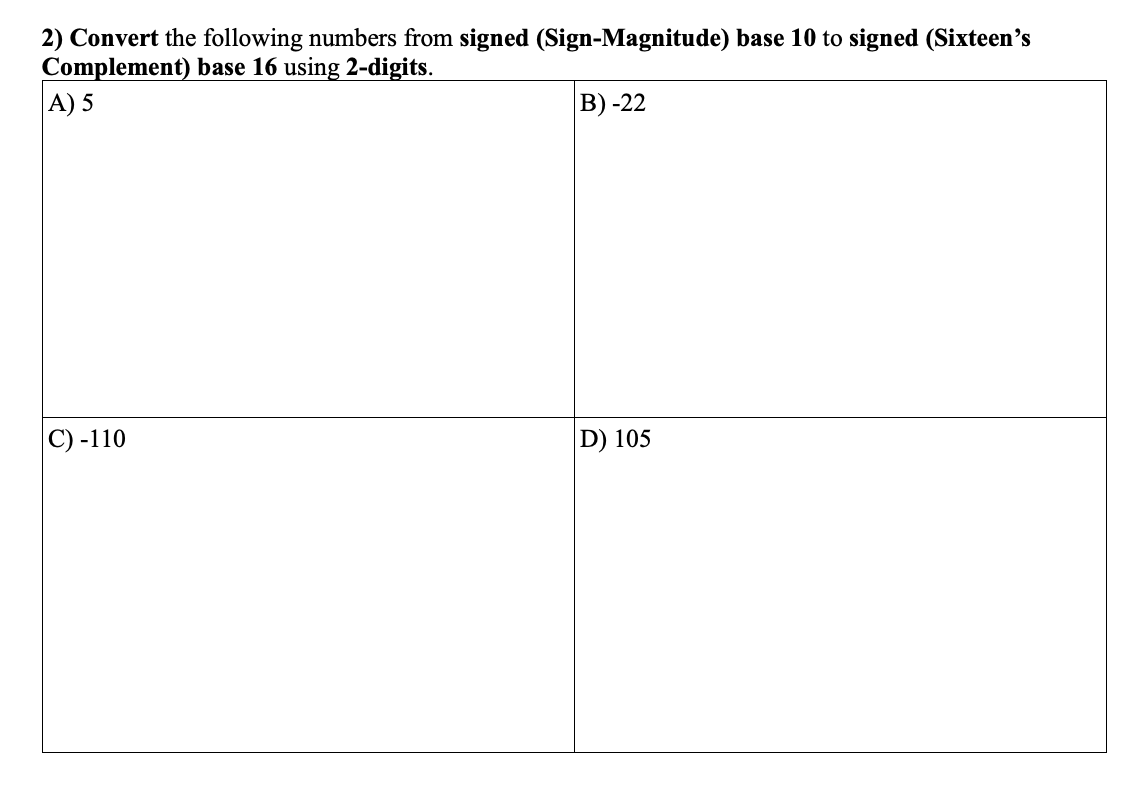Solved 2) Convert the following numbers from signed | Chegg.com