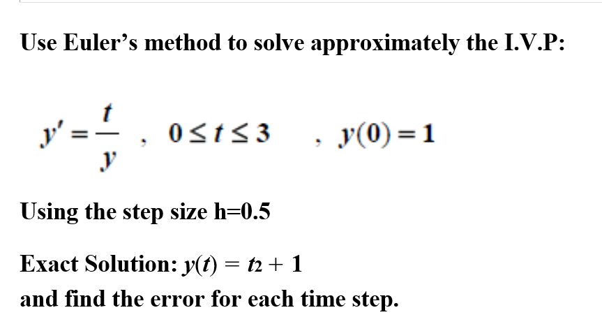 Solved Use Euler's method to solve approximately the I.V.P: | Chegg.com
