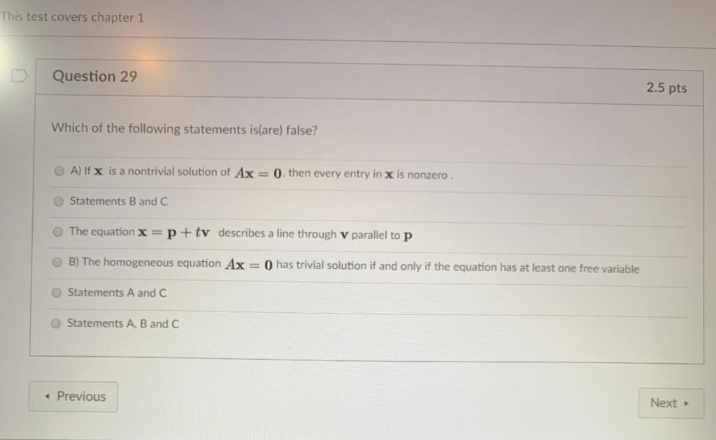 Solved This test covers chapter 1 Question 29 2.5 pts Which | Chegg.com