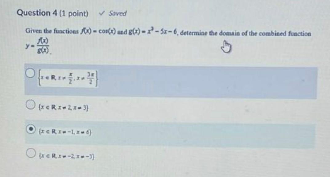 Solved Question 4 (1 point) Saved Given the functions Ax) | Chegg.com