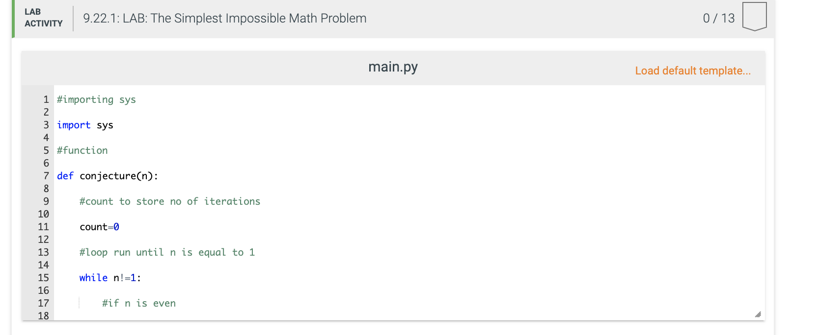 Solved 9.22 LAB: The Simplest Impossible Math Problem In | Chegg.com