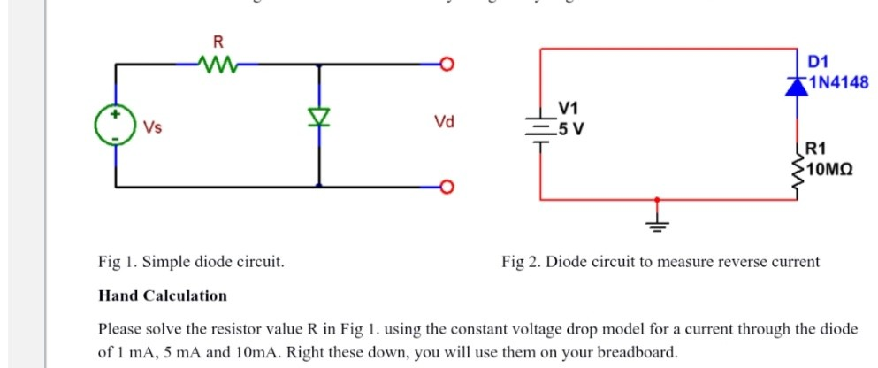 Solved D1 1N4148 V1 Vs R1 Fig 2. Diode circuit to measure | Chegg.com