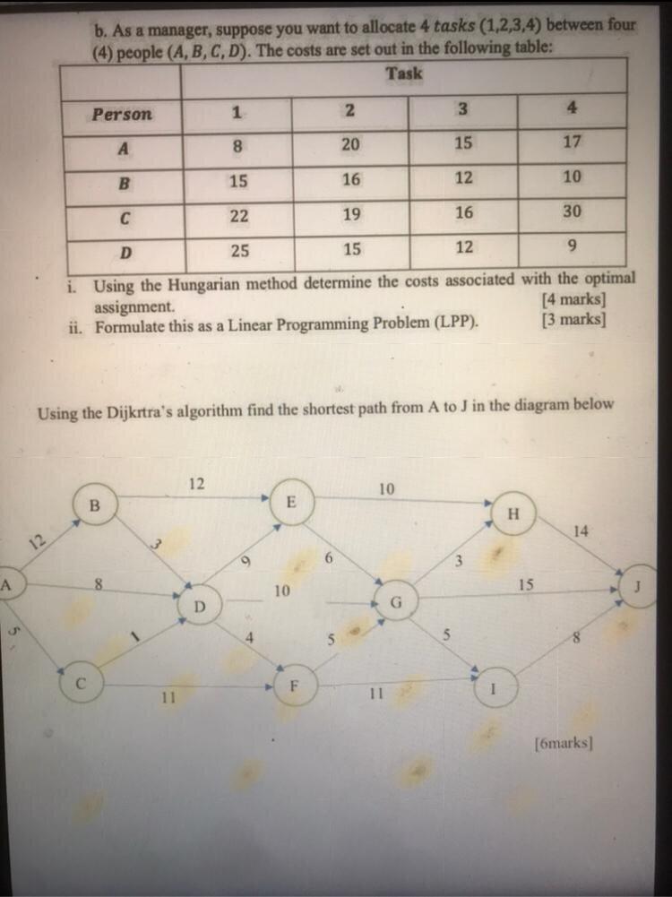 Solved b. As a manager, suppose you want to allocate 4 tasks | Chegg.com