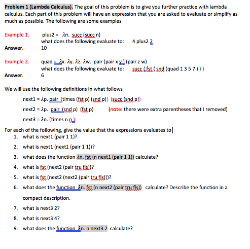 Problem 1 (Lambda Calculus). The goal of this problem | Chegg.com