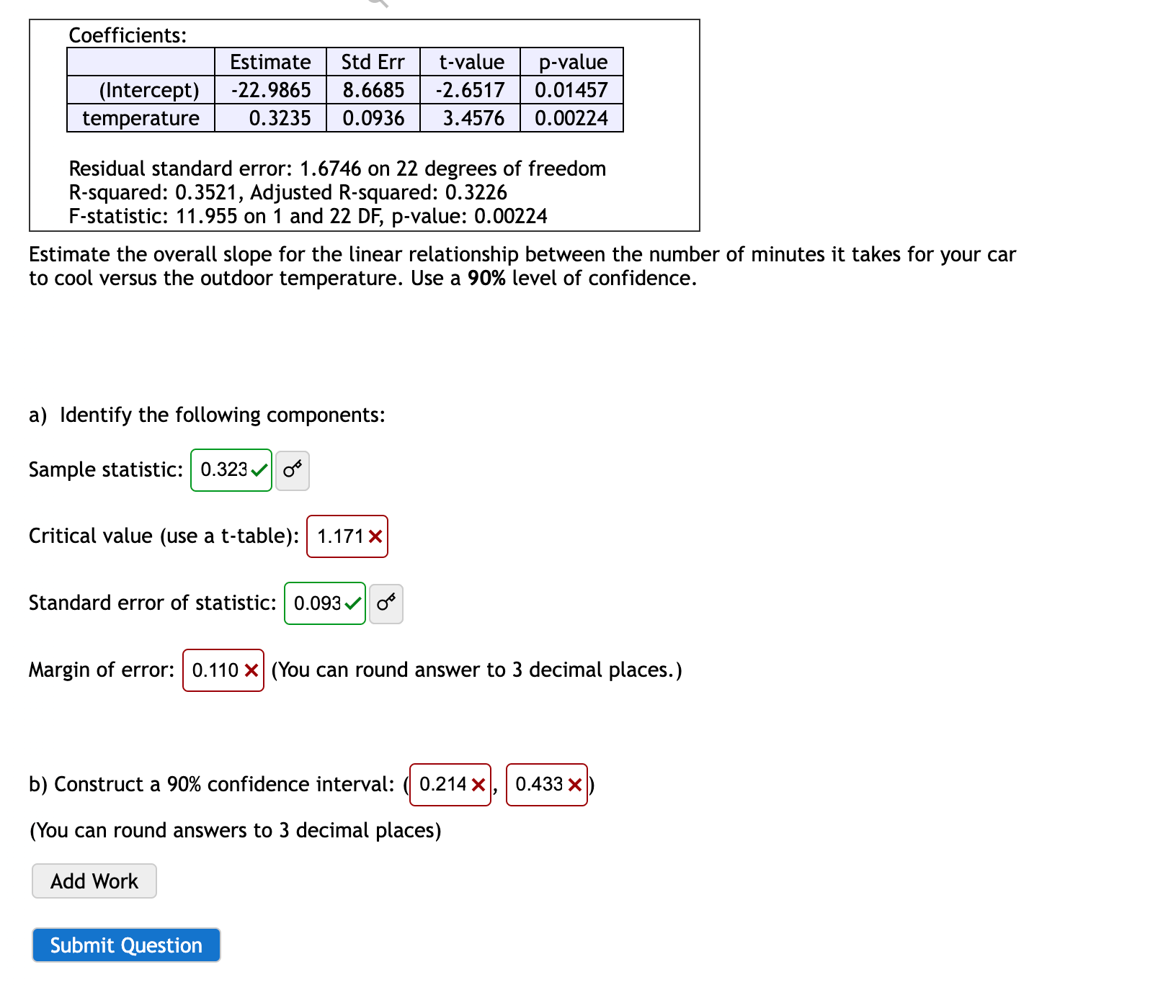 Solved Residual standard error: 1.6746 on 22 degrees of | Chegg.com