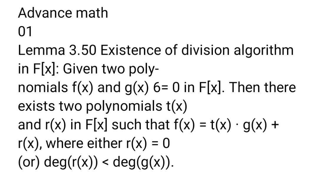 Solved Advance math 01 Lemma 3.50 Existence of division | Chegg.com