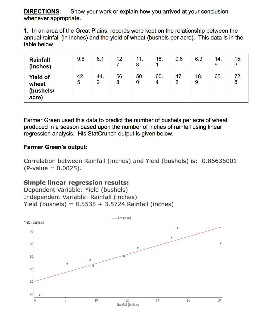 Solved DIRECTIONS: Show your work or explain how you arrived | Chegg.com