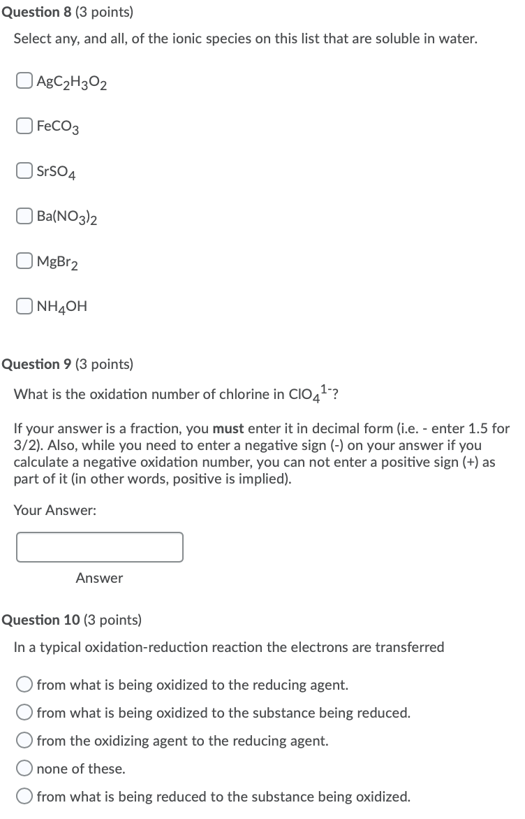 Solved Question 6 (3 points) In the ion Mn04 , the oxidation | Chegg.com