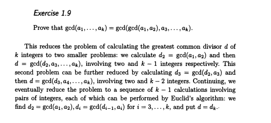 Solved Exercise 1.9 Prove that ged(a1,..., ak) = ged(gcd(a1, | Chegg.com