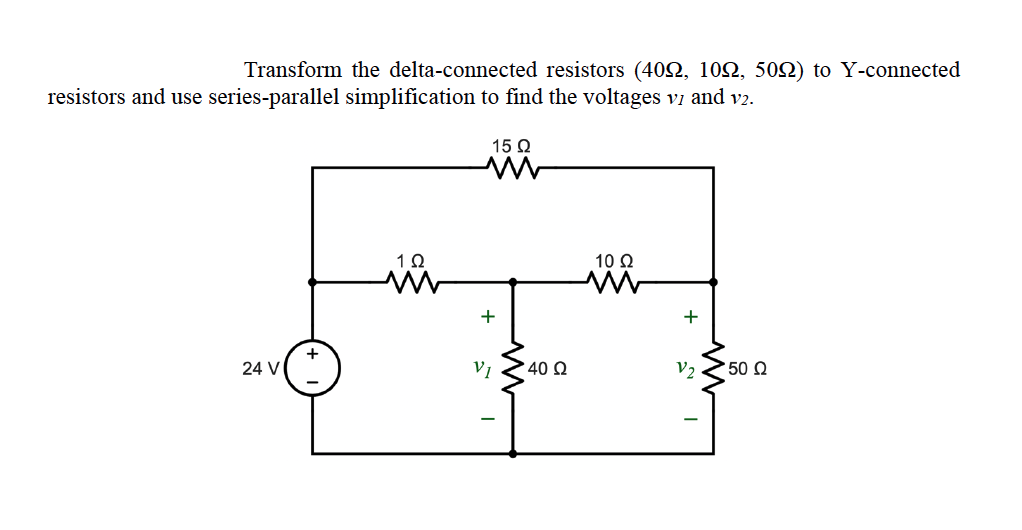 Solved Transform the delta-connected resistors (40Ω, 10Ω, | Chegg.com