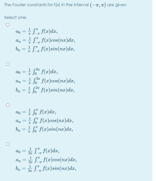 Solved The Fourier constants for f(x) in the interval (-7, | Chegg.com
