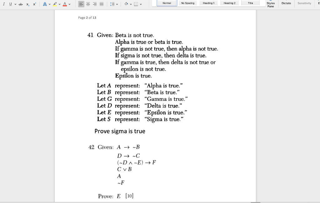 Solved 41 Given: Beta is not true. Alpha is true or beta is | Chegg.com