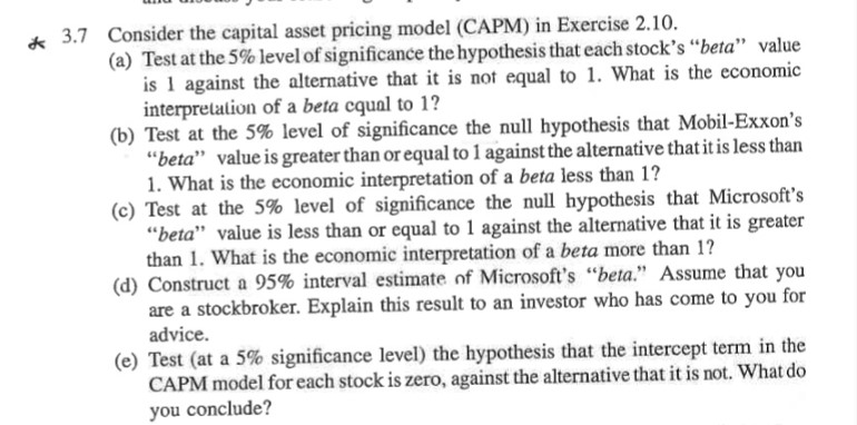 Solved 10 The capital asset pricing model (CAPM) is an | Chegg.com