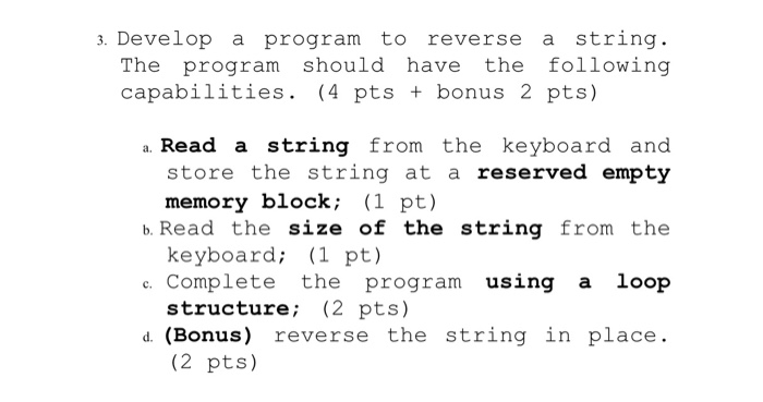Solved string. following Develop program to should have | Chegg.com