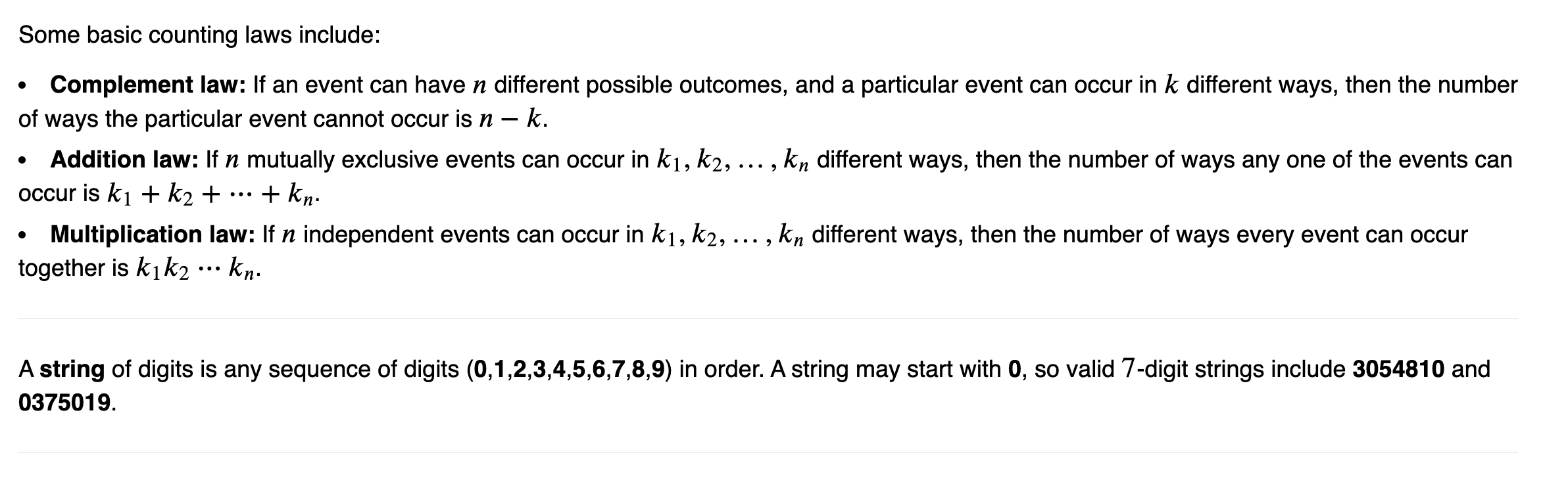 Solved Some basic counting laws include: - Complement law: | Chegg.com