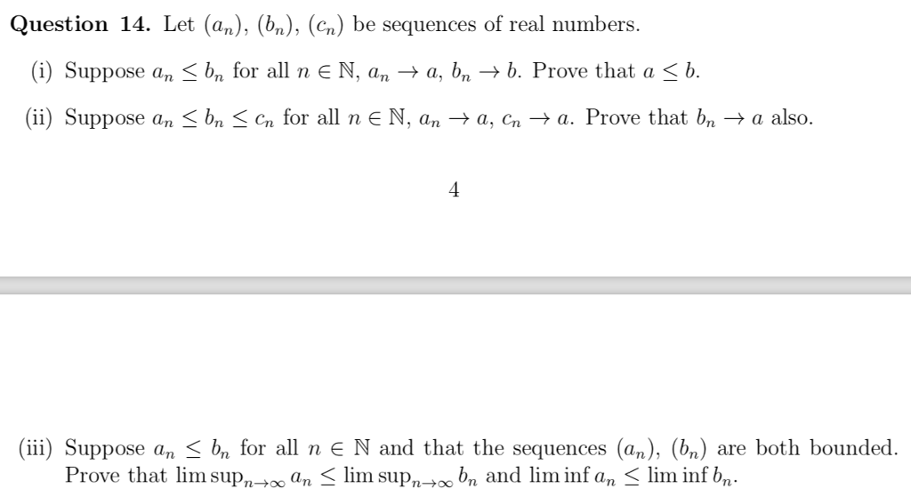 Solved Question 14. Let (an), (bn), (cn) be sequences of | Chegg.com