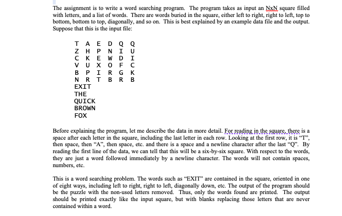 Solved The assignment is to write a word searching program. | Chegg.com