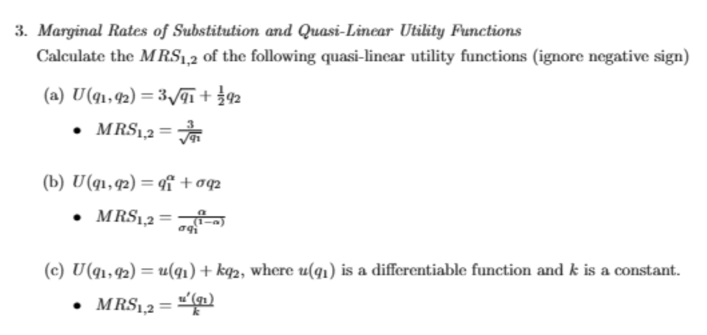 Solved Marginal Rates of Substitution and Quasi-Linear | Chegg.com