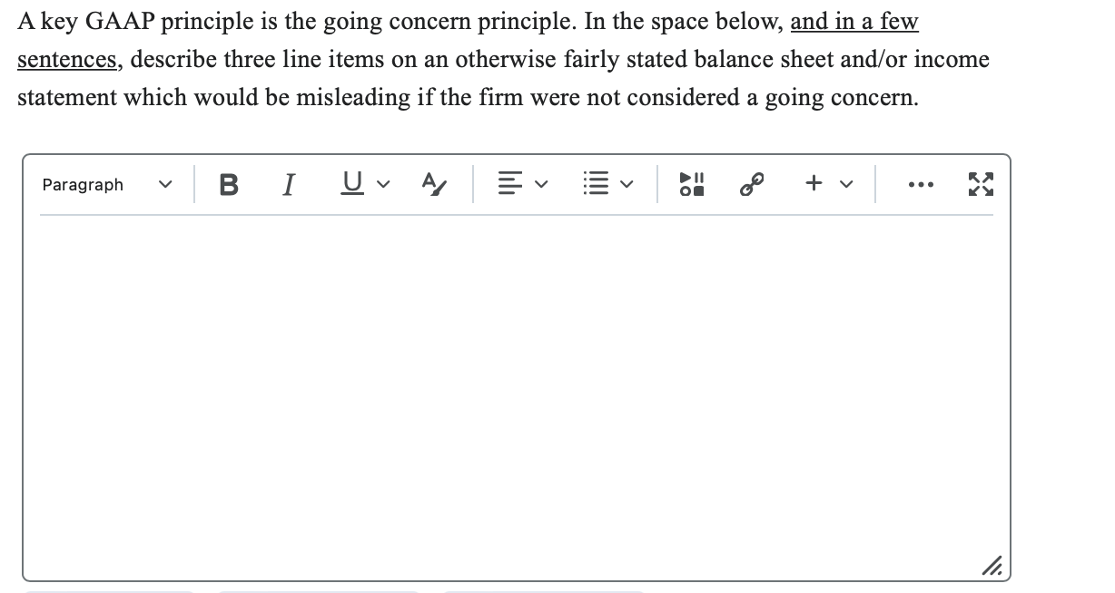 Solved A key GAAP principle is the going concern principle. | Chegg.com