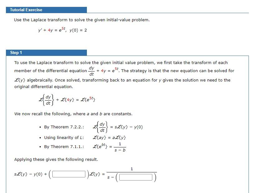Solved Tutorial Exercise Use the Laplace transform to solve | Chegg.com