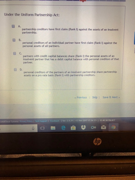Solved Under the Uniform Partnership Act: partnership | Chegg.com