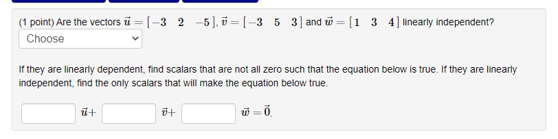 Solved (1 point) Consider the subspaces U = span{[4 -5 1],[ | Chegg.com