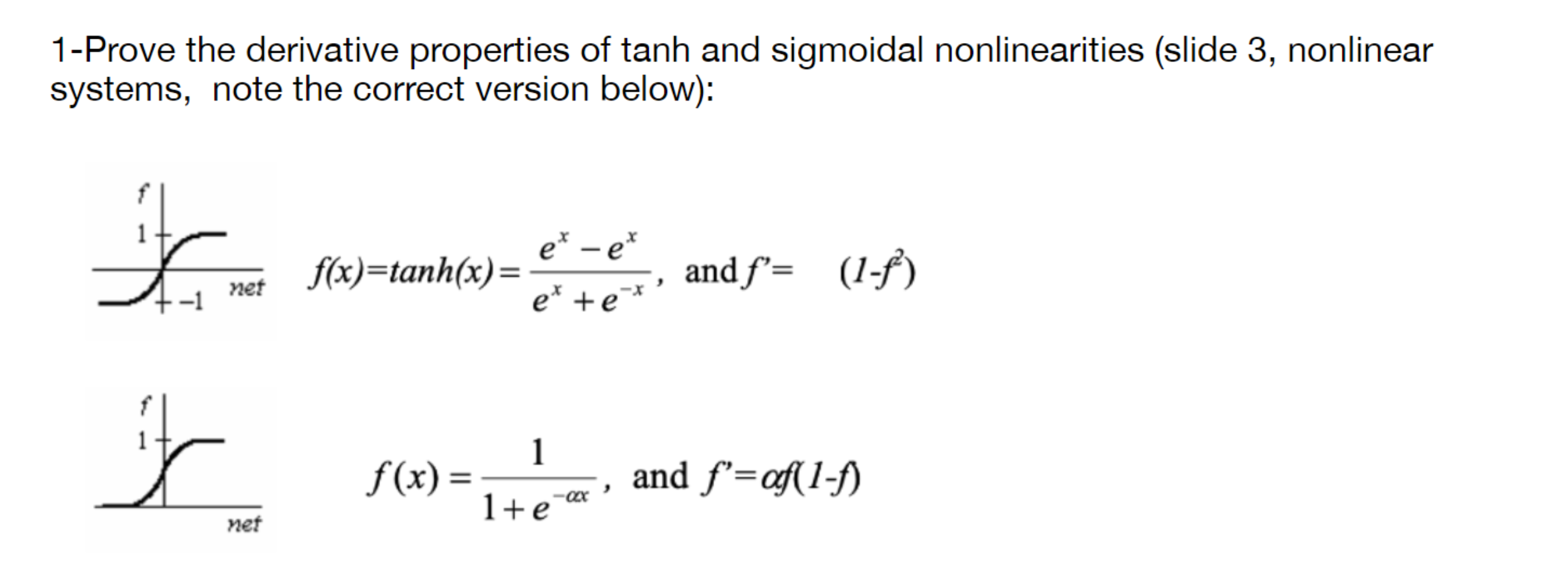 Solved 1-Prove the derivative properties of tanh and | Chegg.com