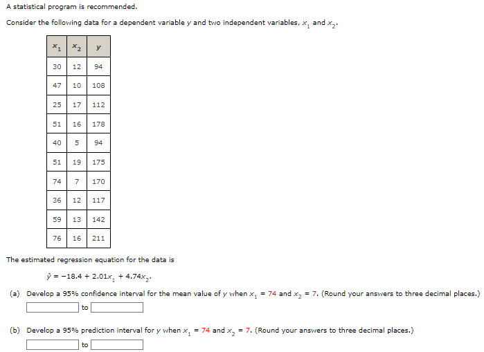 Solved A statistical program is recommended. Consider the | Chegg.com