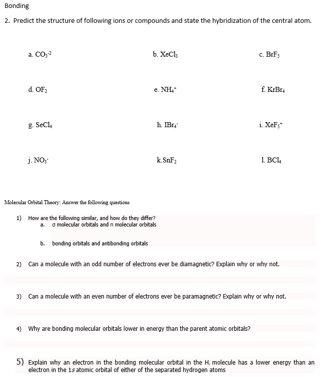 Solved 2. Predict the structure of following ions or | Chegg.com