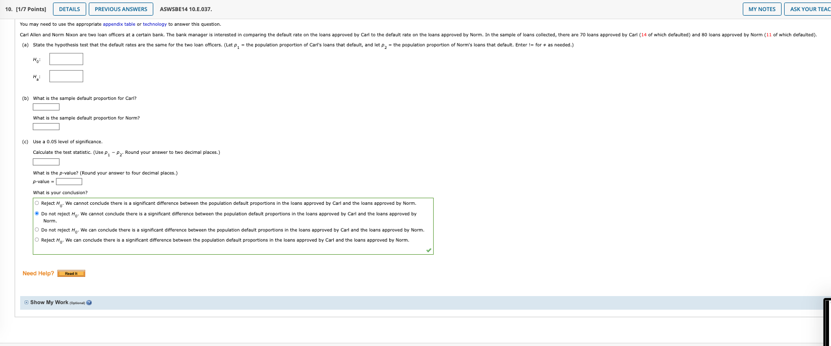 Solved (b) What is the sample default proportion for Carl? | Chegg.com
