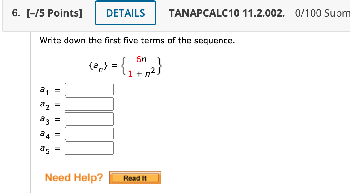 Solved Write down the first five terms of the sequence. | Chegg.com