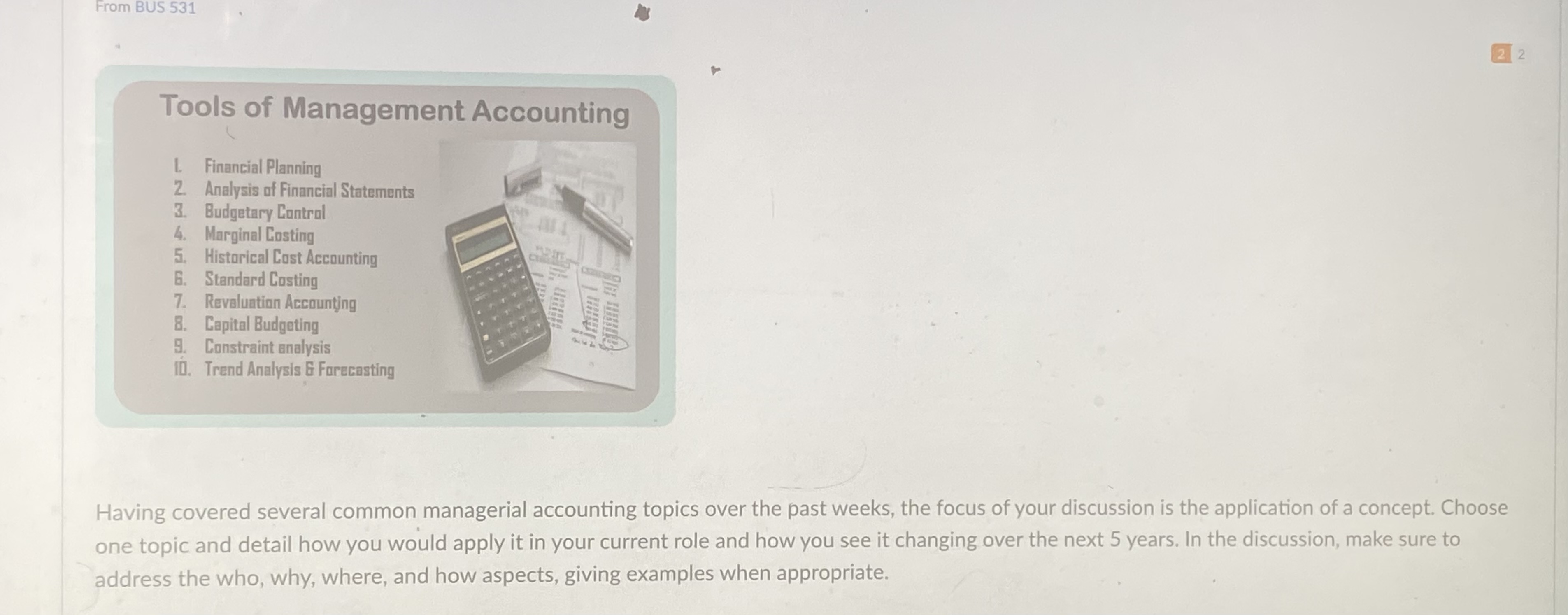 Solved Tools of Management Accounting L. Financial Planning | Chegg.com