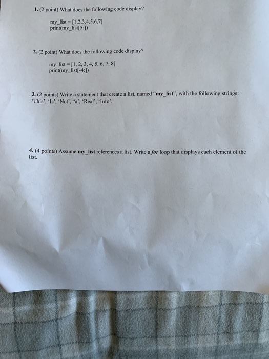 Solved 1. (2 point) What does the following code display? my | Chegg.com