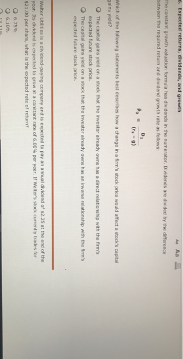 Solved 6. Expected returns, dividends, and growth The | Chegg.com
