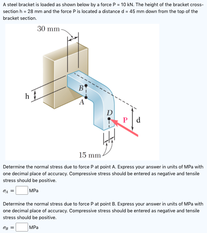 Solved A steel bracket is loaded as shown below by a force P | Chegg.com