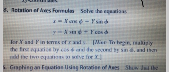Solved 5. Rotation of Axes Formulas Solve the equations for | Chegg.com