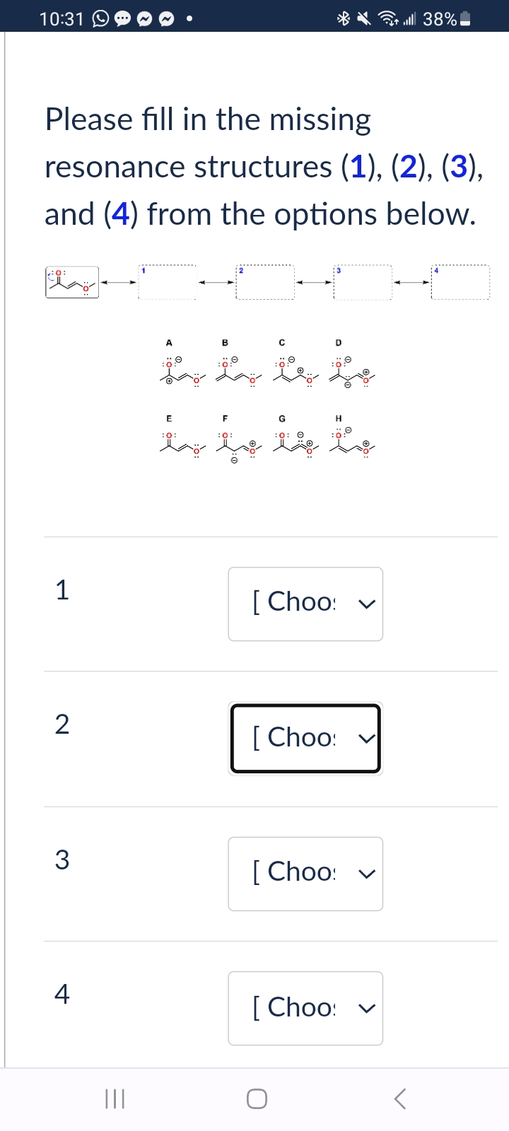 Solved Please fill in the missing resonance structures (1), | Chegg.com