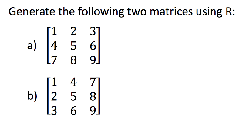 Solved Generate the following two matrices using R: [1 2 37 | Chegg.com