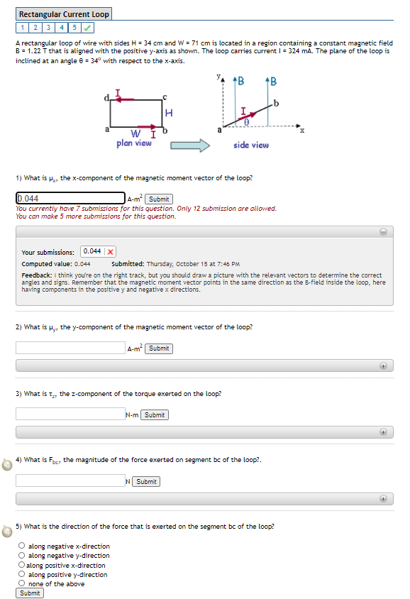 Solved Rectangular Current Loop 1 2 3 4 5 A rectangular loop | Chegg.com