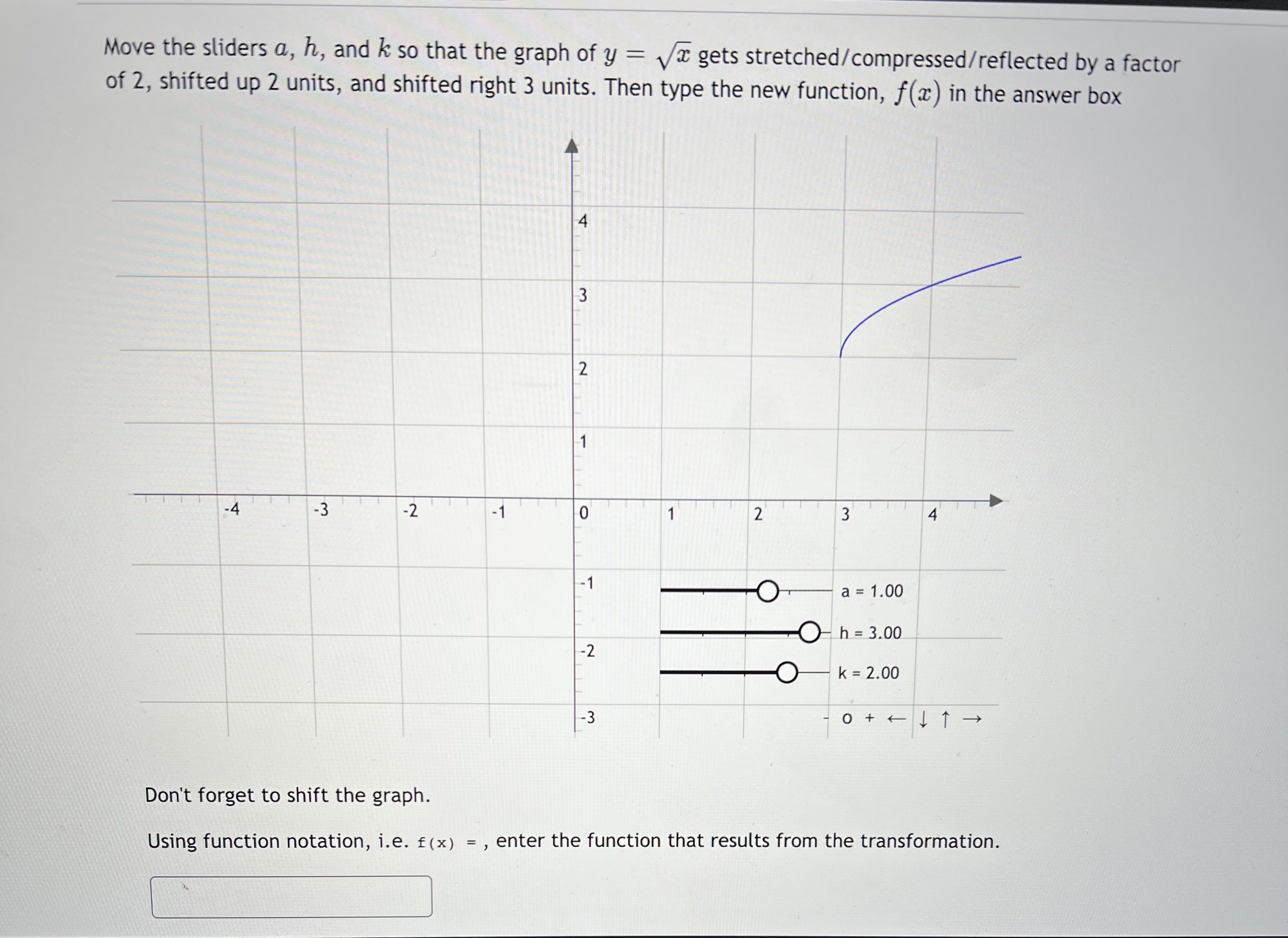 Solved Move the sliders a,h, and k so that the graph of y=x | Chegg.com