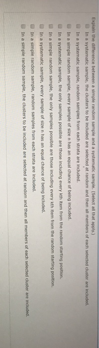 Solved Explain the difference between a simple random sample | Chegg.com