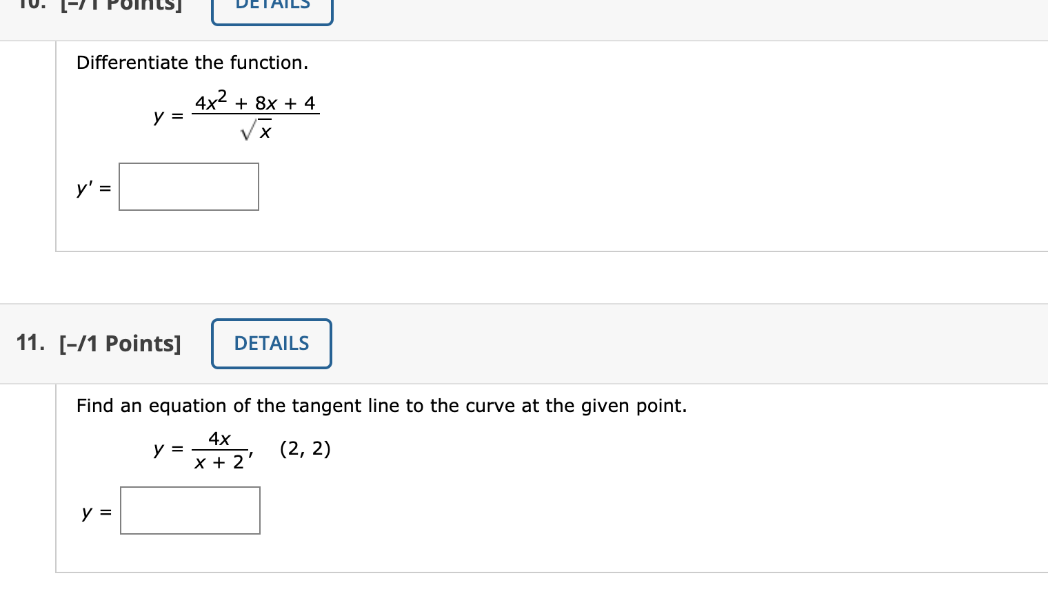 Solved Differentiate the function. 4x2 + 8x + 4 y Vă y' = | Chegg.com
