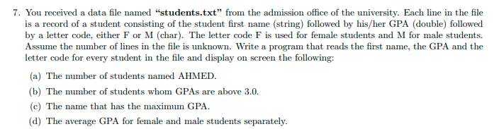 Solved 7. You received a data file named "students.txt" from | Chegg.com