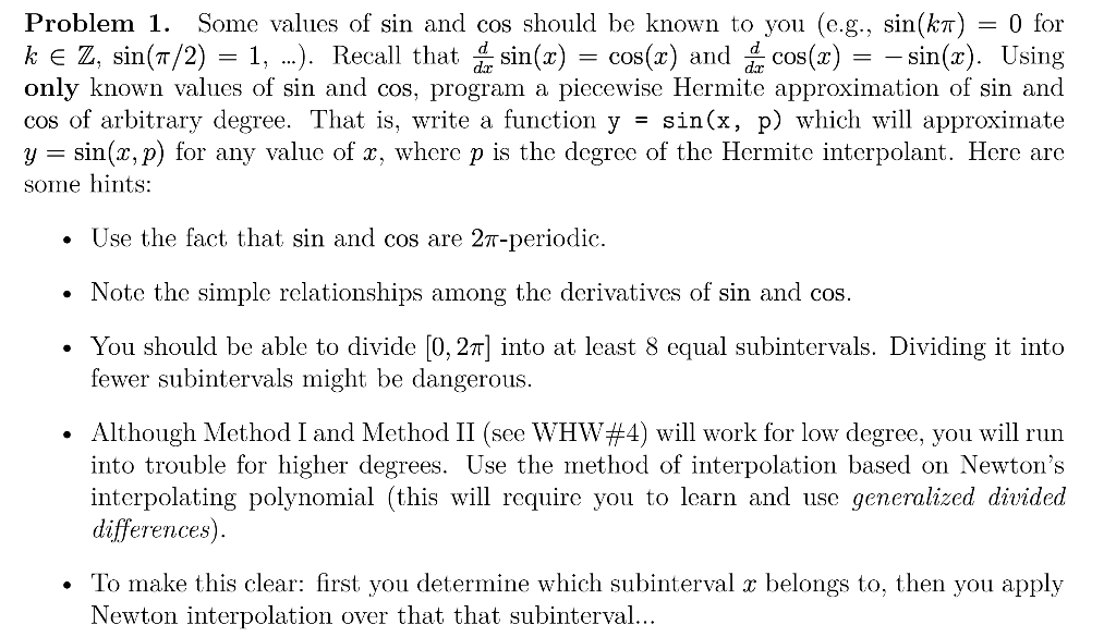 Problem 1. Some values of sin and cos should be known | Chegg.com
