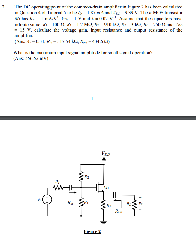 2. The DC operating point of the common-drain | Chegg.com