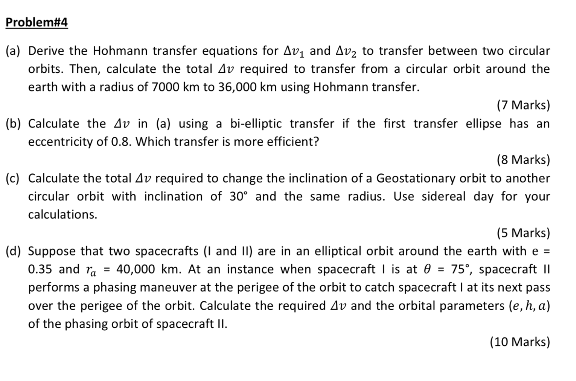 Problem#4 (a) Derive the Hohmann transfer equations | Chegg.com