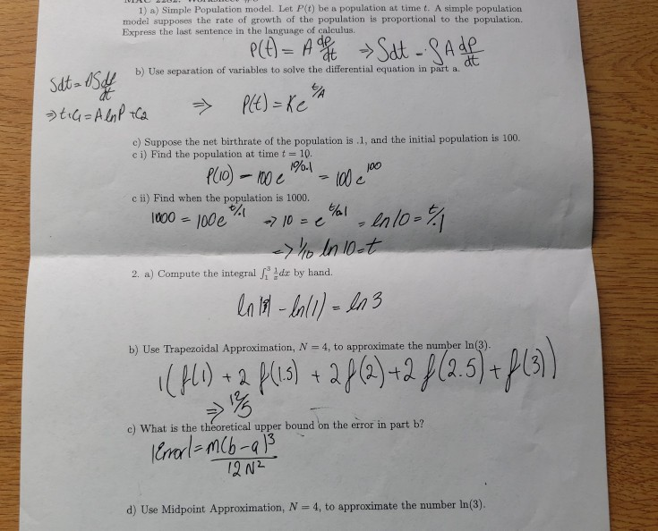 Solved 1) a) Simple Population model. Let PC) be a | Chegg.com