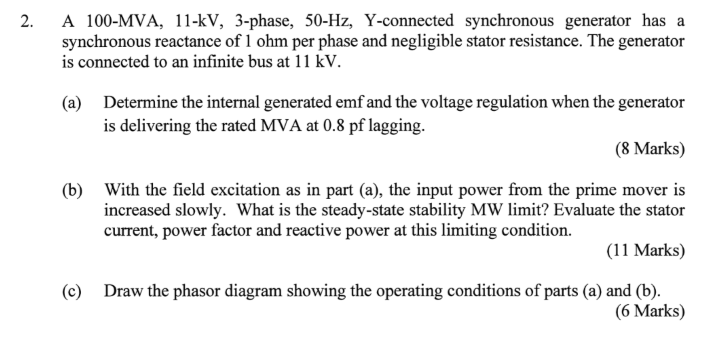 Solved 2. A 100-MVA, 11-kV, 3-phase, 50-Hz, Y-connected | Chegg.com