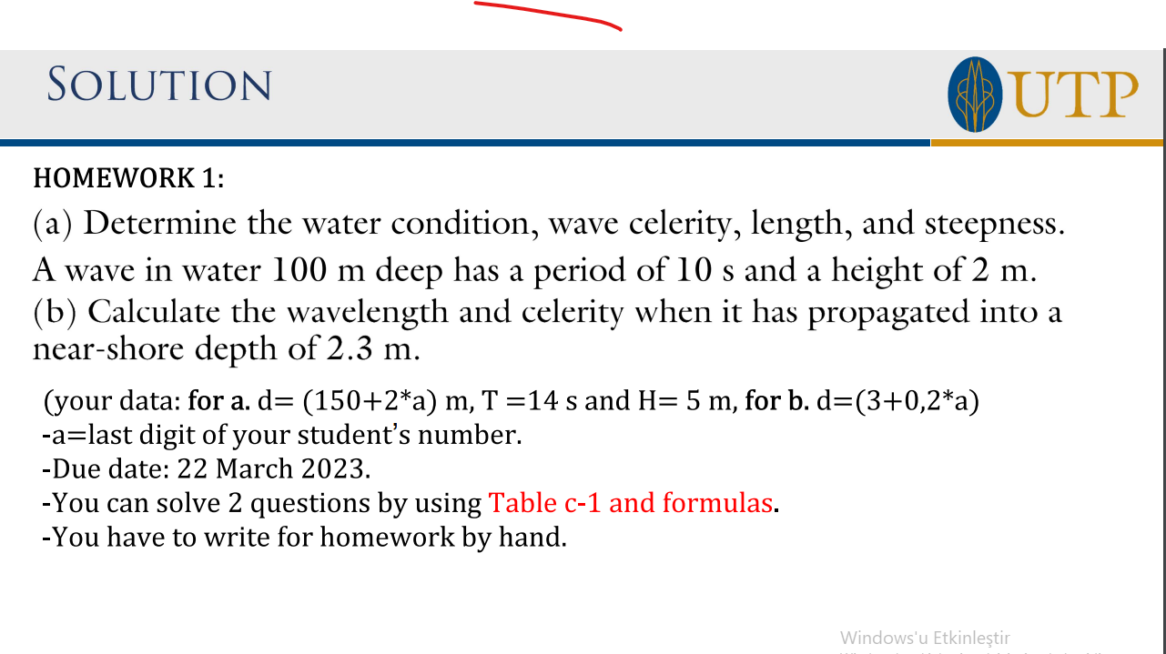 Solved HOMEWORK 1: (a) Determine the water condition, wave | Chegg.com